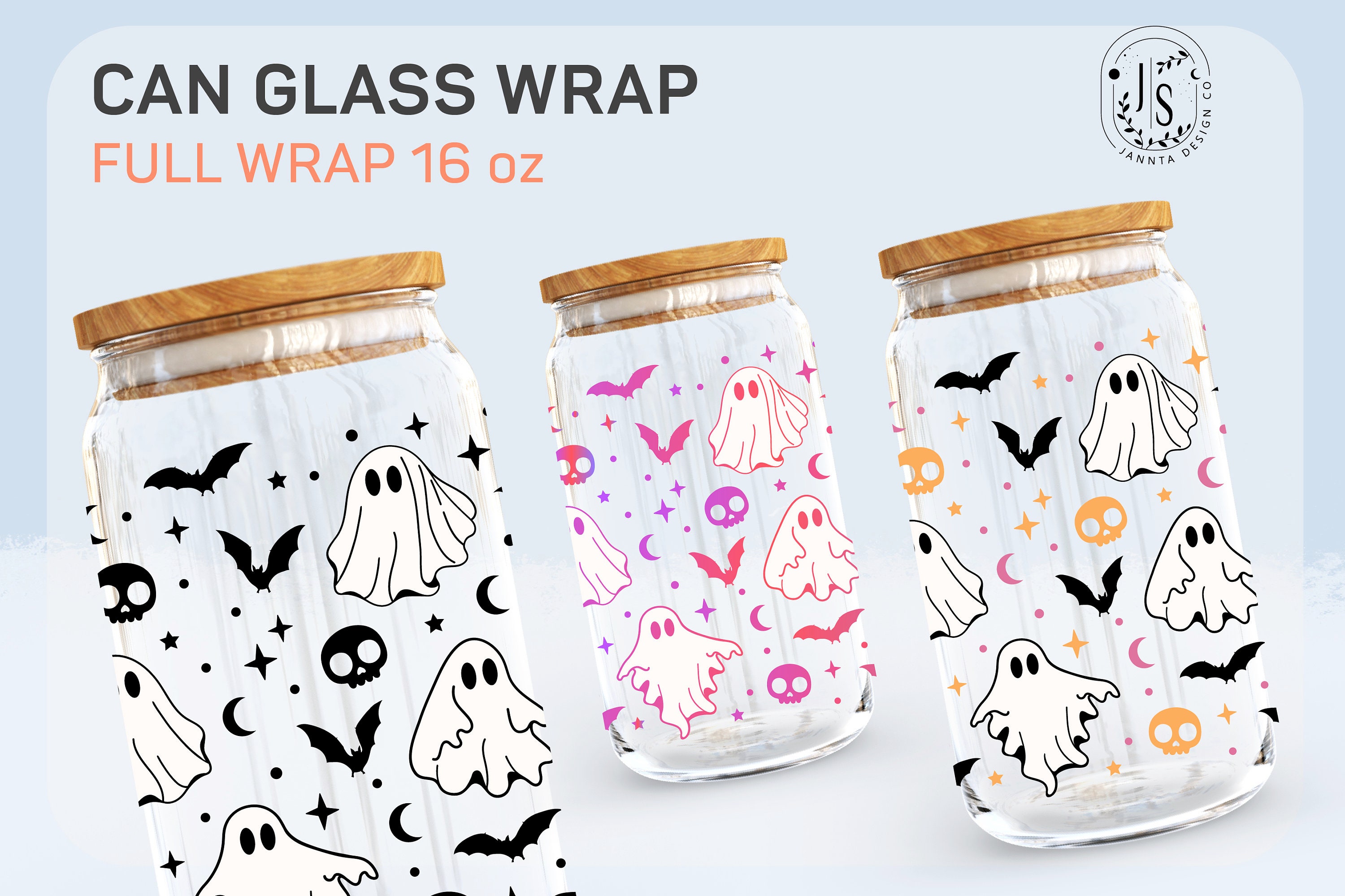 Spooky Ghost Can Glass Wrap SVG Libbey Full Wrap 16oz Svg - Etsy