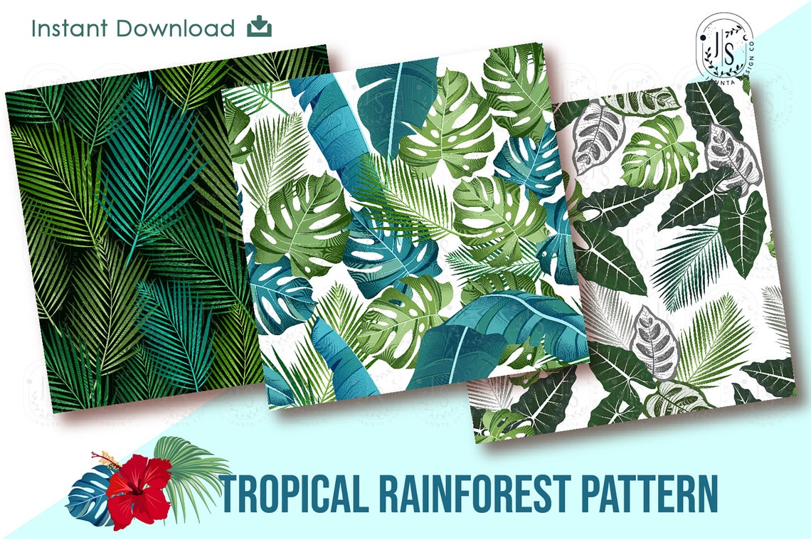 Tropical Flower Digital Paper Pack Monstera Seamless Pattern - Etsy