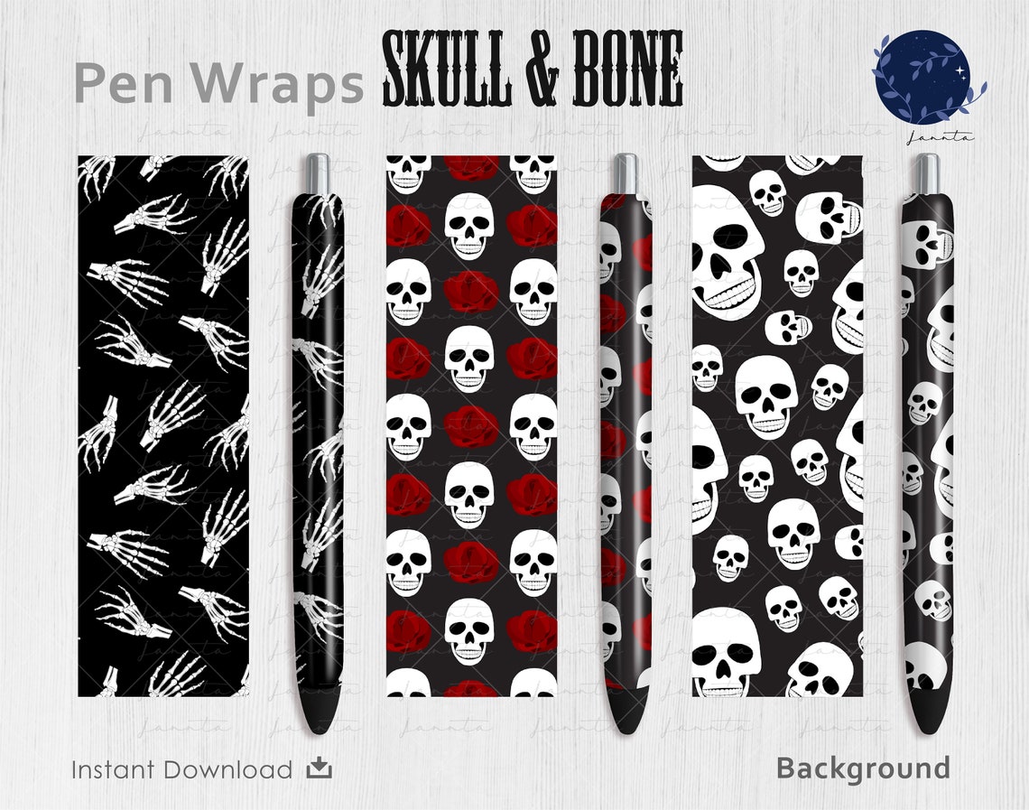 Skull Pen Wrap PNG | Sugar Skulls Wraps Png | Bones Hand Wrap File Set ...