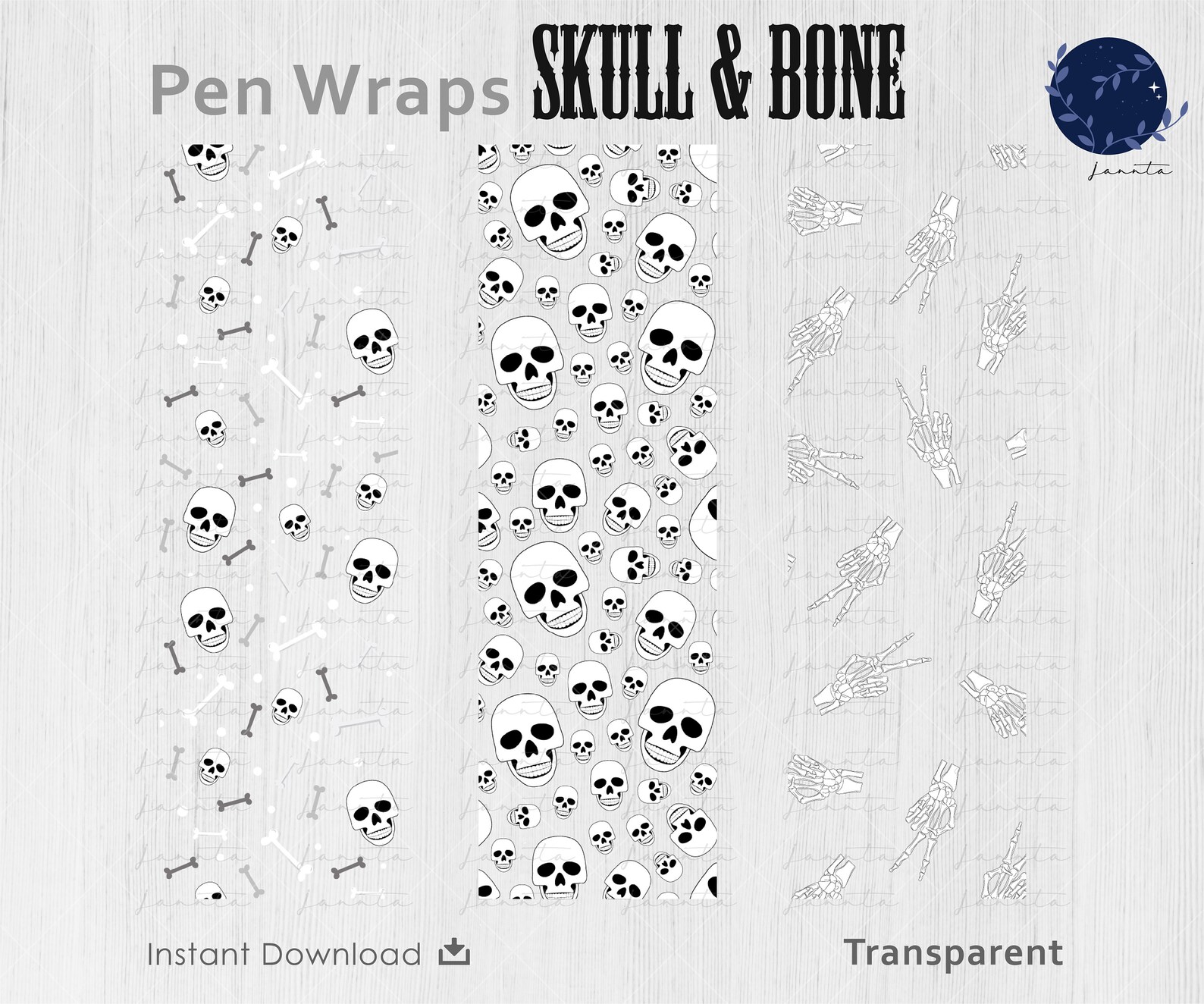 Skull Pen Wrap PNG | Skulls Wraps Png | Bones Hand Wrap File Set ...