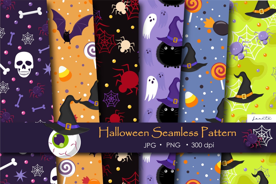 Spooky Cat Halloween Digital Paper | Gothic Seamless Pattern (digital ...