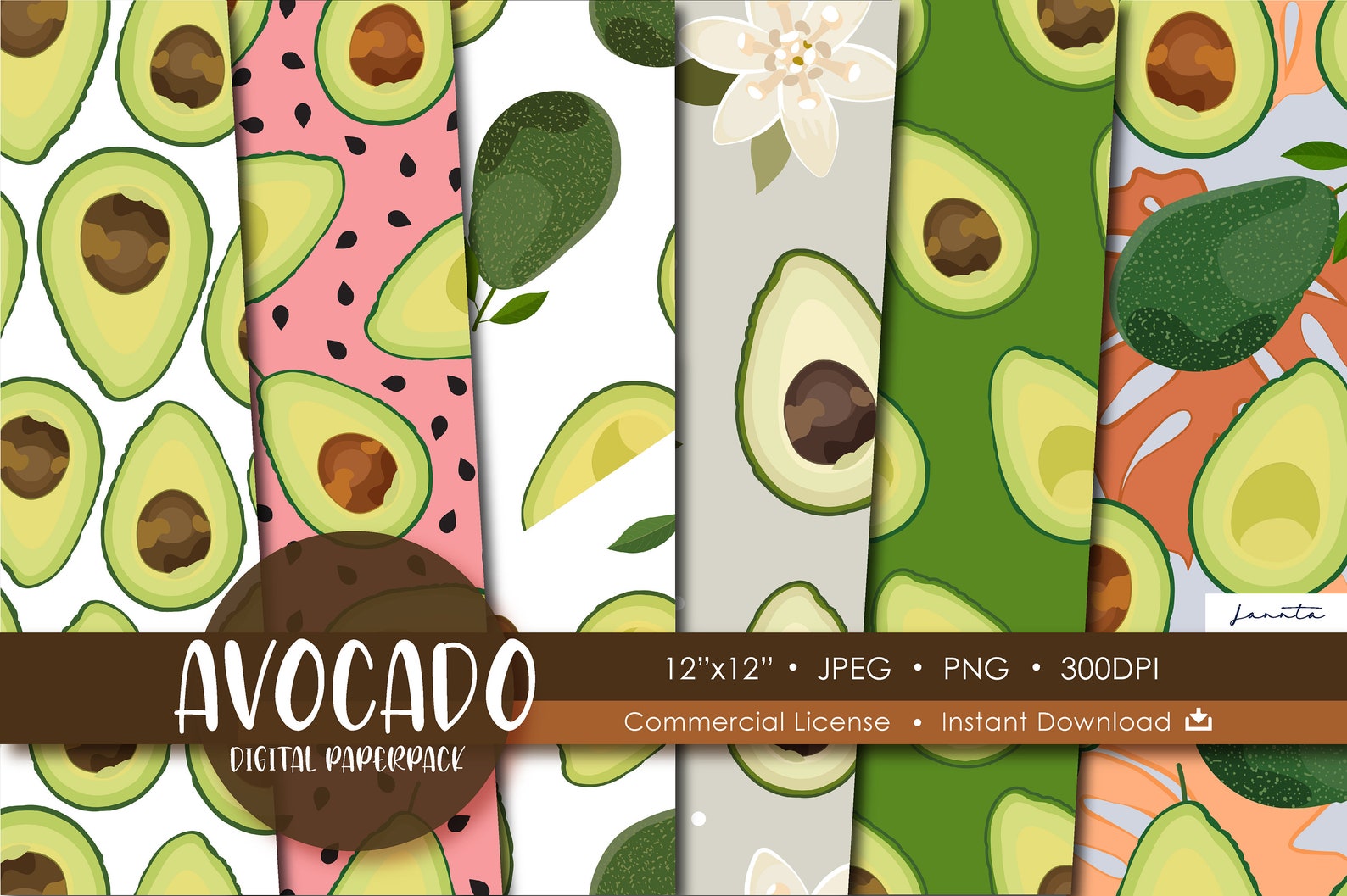 Avocado Digital Paper Pattern Healthy Fruit Set Wrapping - Etsy