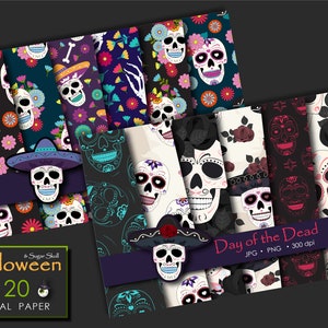 Bundle Halloween Digital Paper Day of the Dead Printable Seamless ...
