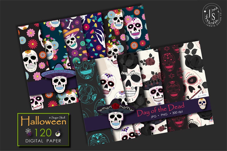 Bundle Halloween Digital Paper Day of the Dead Printable - Etsy