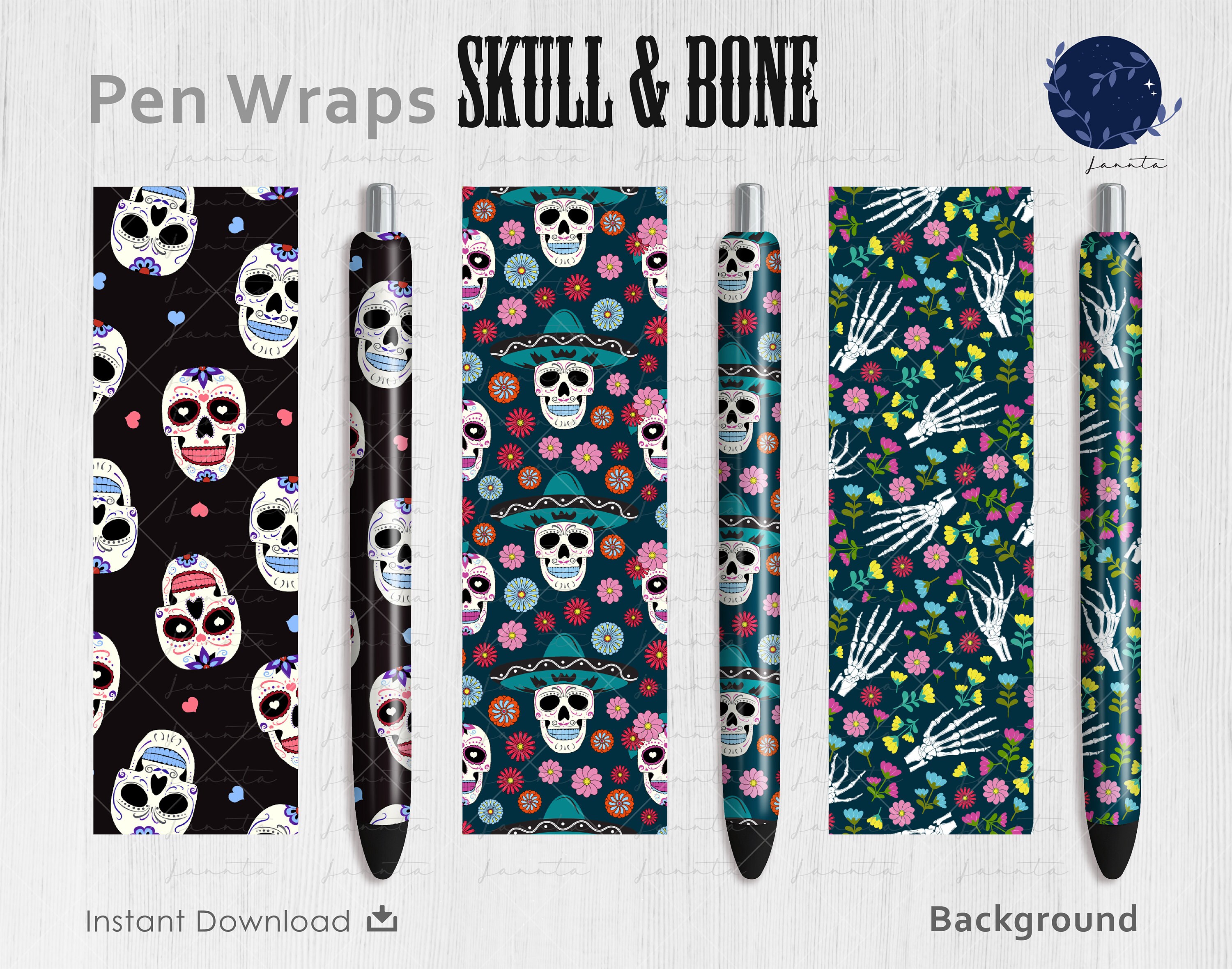 Sugar Skull Pen Wrap PNG | Skeleton Wraps Png | Bones Hand Wrap File ...