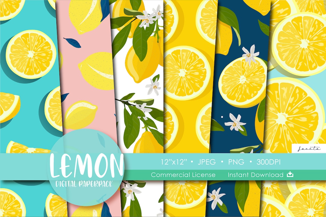 Lemon Digital Papers Pack | Fruit Set Wrapping | Citrus Background ...