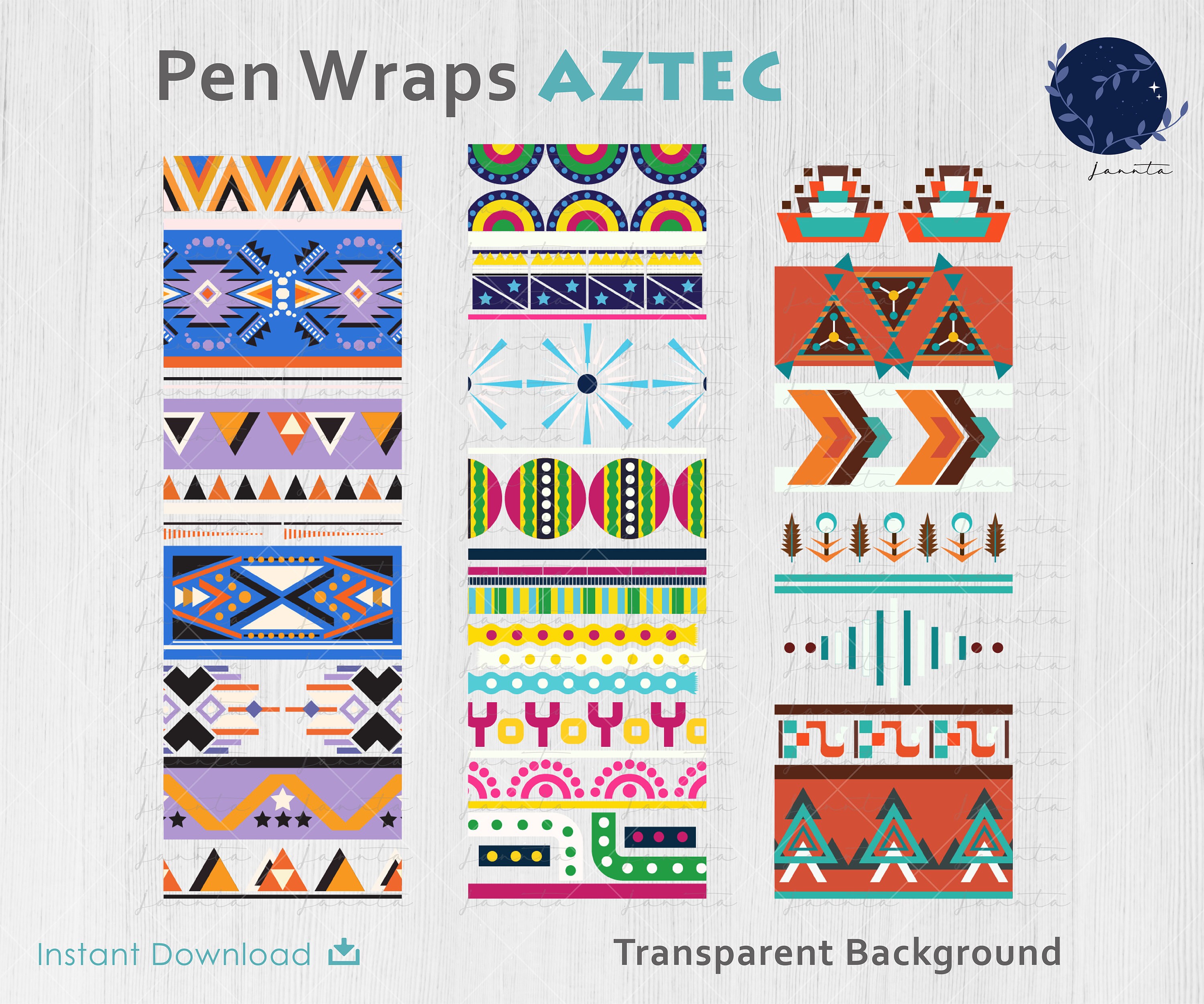 Pen Wraps Aztec PNG Pen Wrap File Set Waterslide or Vinyl - Etsy