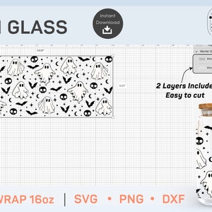 Spooky Ghost Can Glass Wrap SVG, Libbey Full Wrap 16oz Svg, Horror ...
