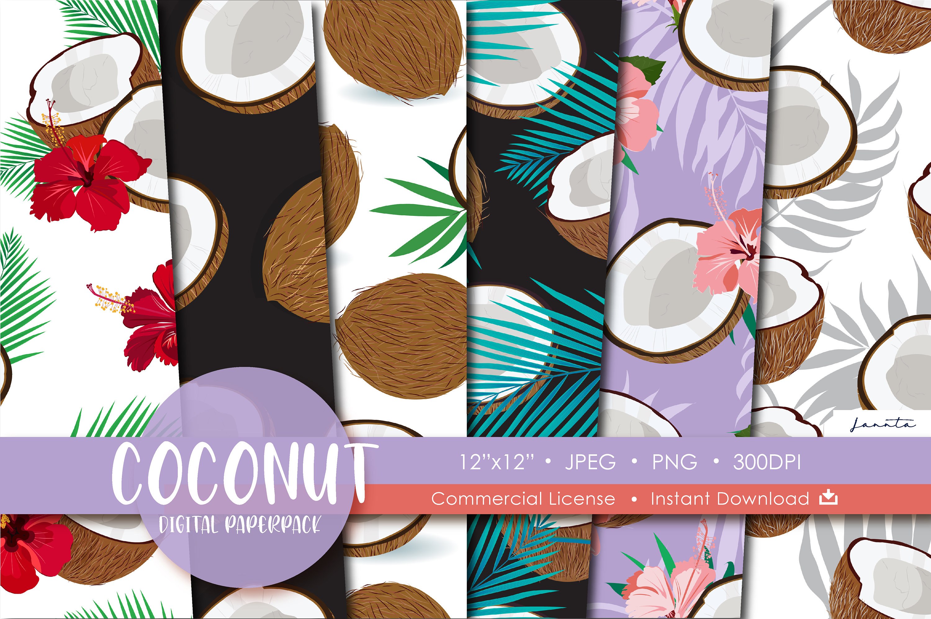 Digital Wrapping Paper Coconut Papers Pack Scrapbook Paper | Etsy