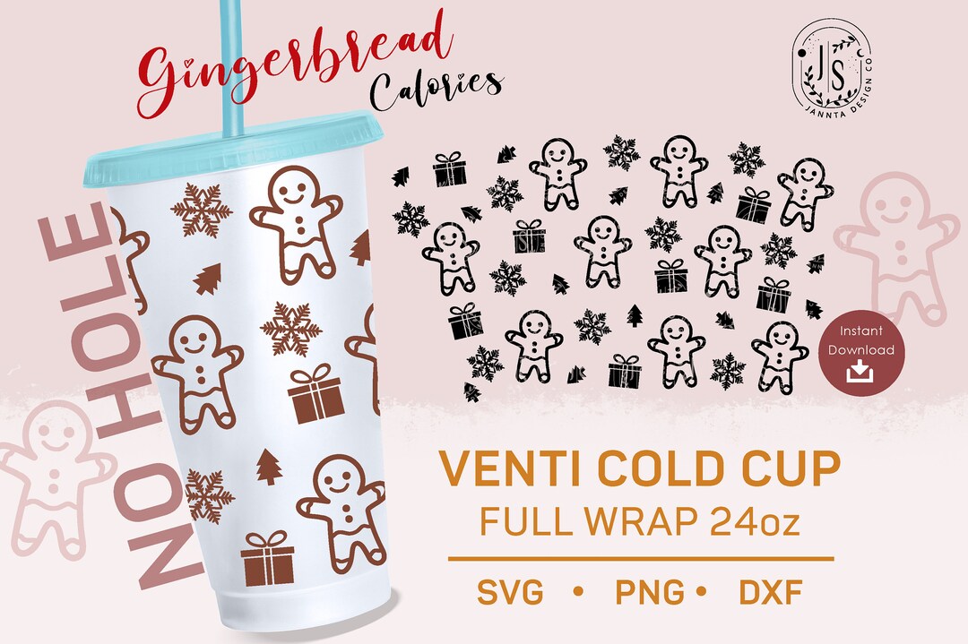 Gingerbread Cookies SVG, No Hole 24oz Venti Cold Cup Svg, Christmas ...