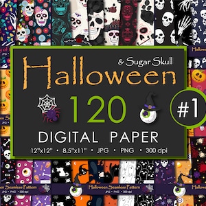 Bundle Halloween Digital Paper Day of the Dead Printable Seamless ...