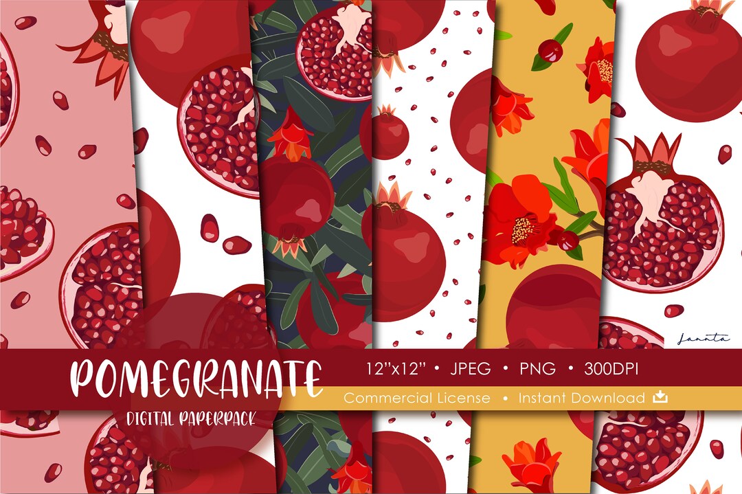Pomegranate Digital Paper Seamless Pattern Digital Papers Pack Fruit ...