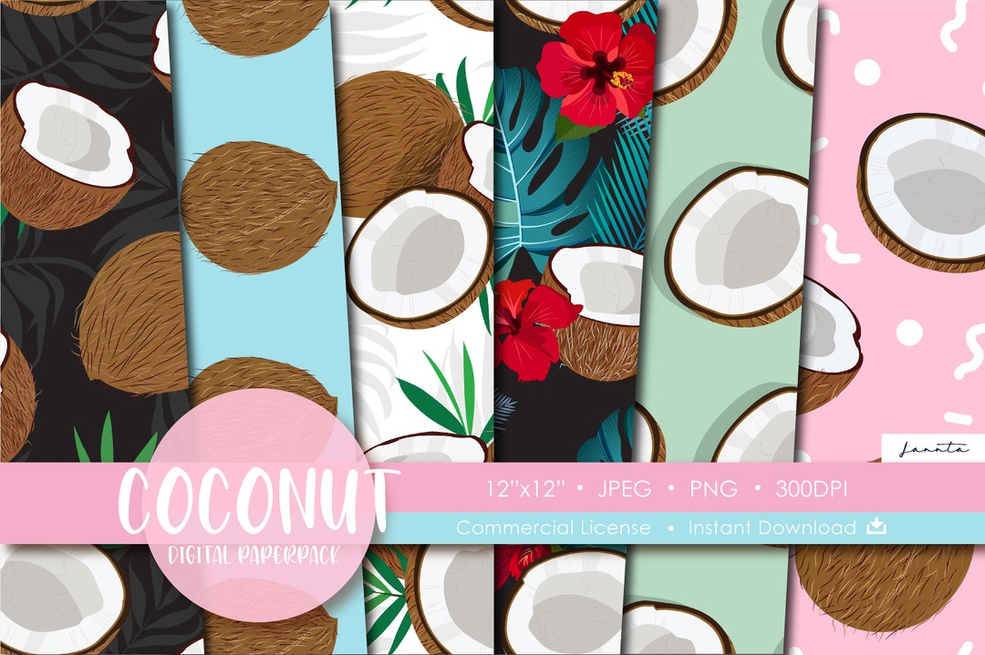 Coconut Wrapping Papers | Food Digital Paper Pack | Scrapbook Paper ...