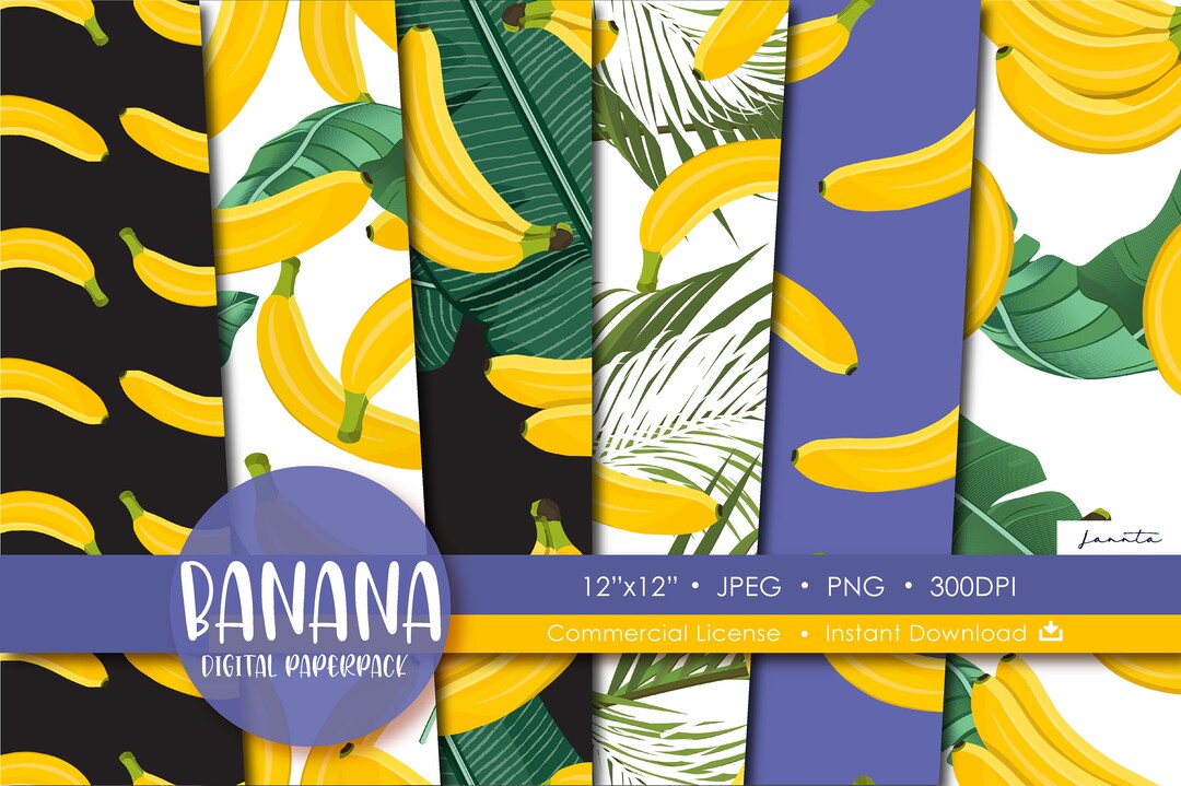Banana Fruit Digital Paper Fruit Set Wrapping Tropical Food Background ...