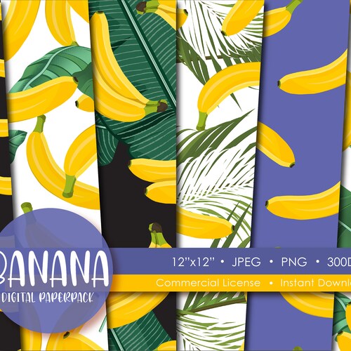 Banana Digital Paper SEAMLESS Summer Fruit Pattern Tropical - Etsy