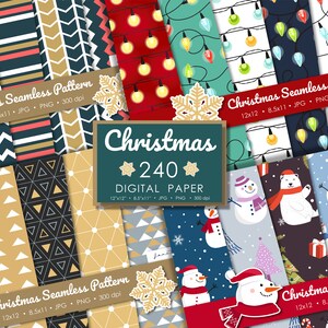 Bundle Christmas Digital Paper Winter Pattern Background Printable ...