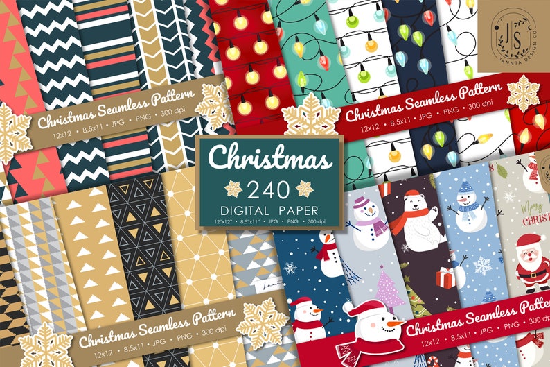 Bundle Christmas Digital Paper Winter Pattern Background - Etsy