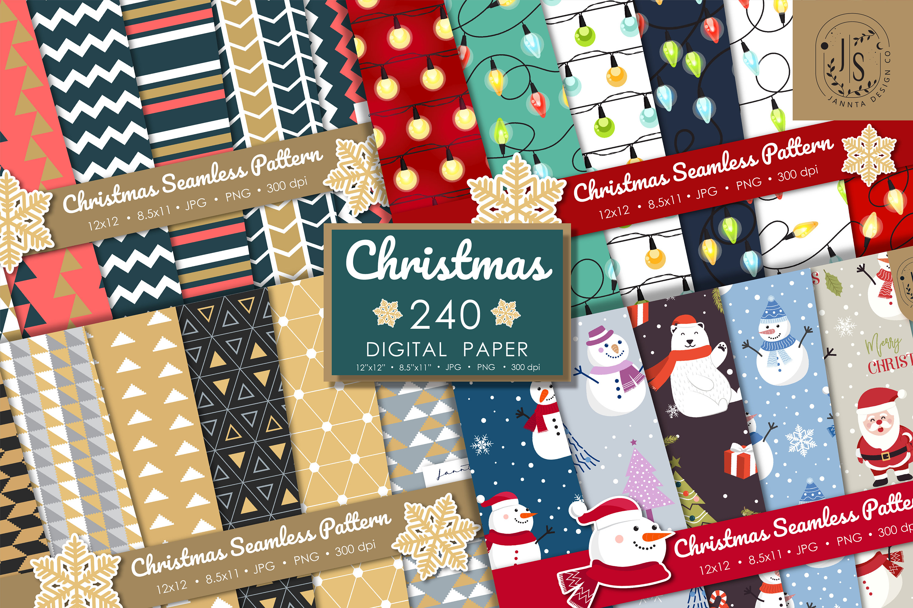 Bundle Christmas Digital Paper Winter Pattern Background | Etsy
