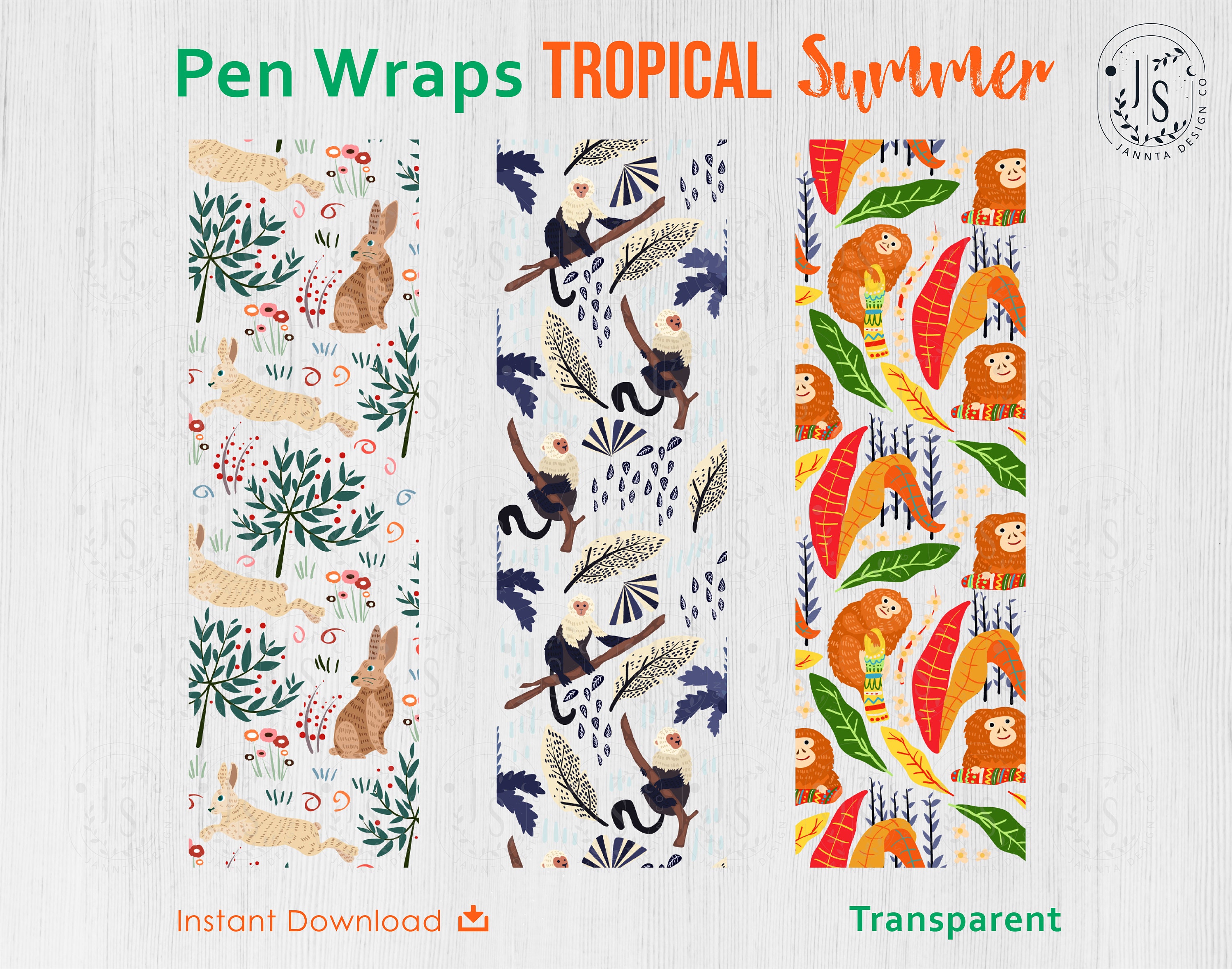 Tropical Monkey Pen Wrap PNG Bunny Pen Wraps Png Rabbit - Etsy