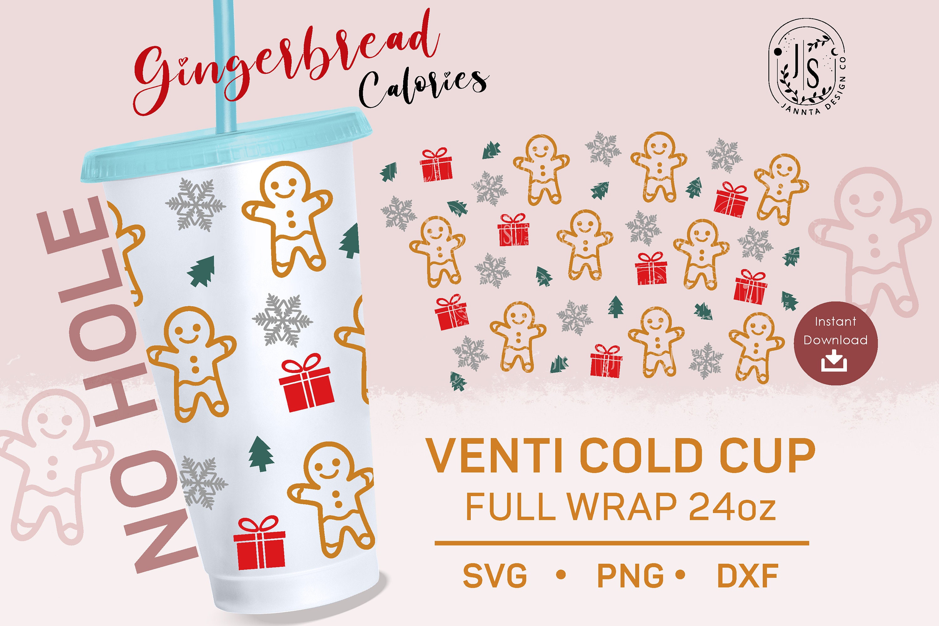 Gingerbread Cookies SVG, No Hole 24oz Venti Cold Cup Svg, Christmas ...