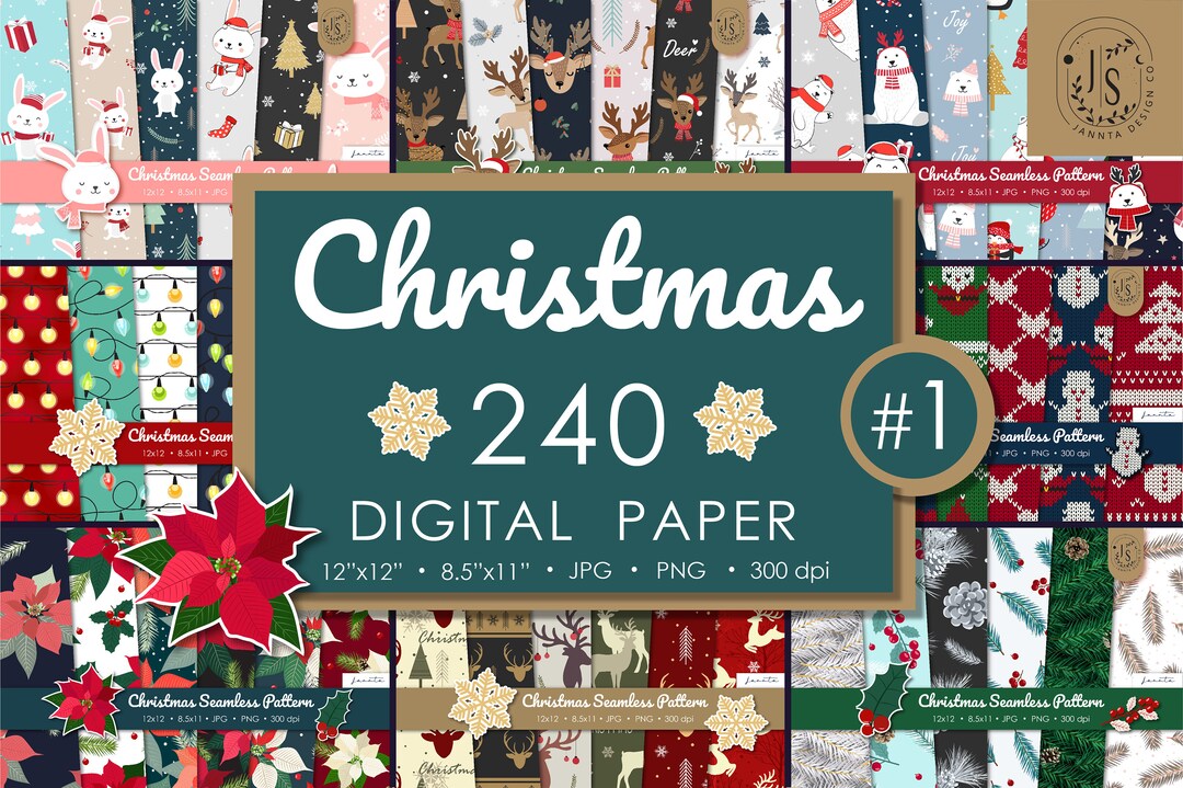 Bundle Christmas Digital Paper Winter Pattern Background Printable ...