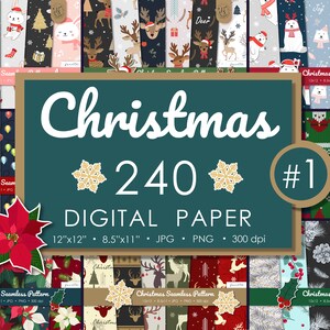 Bundle Christmas Digital Paper Winter Pattern Background Printable ...