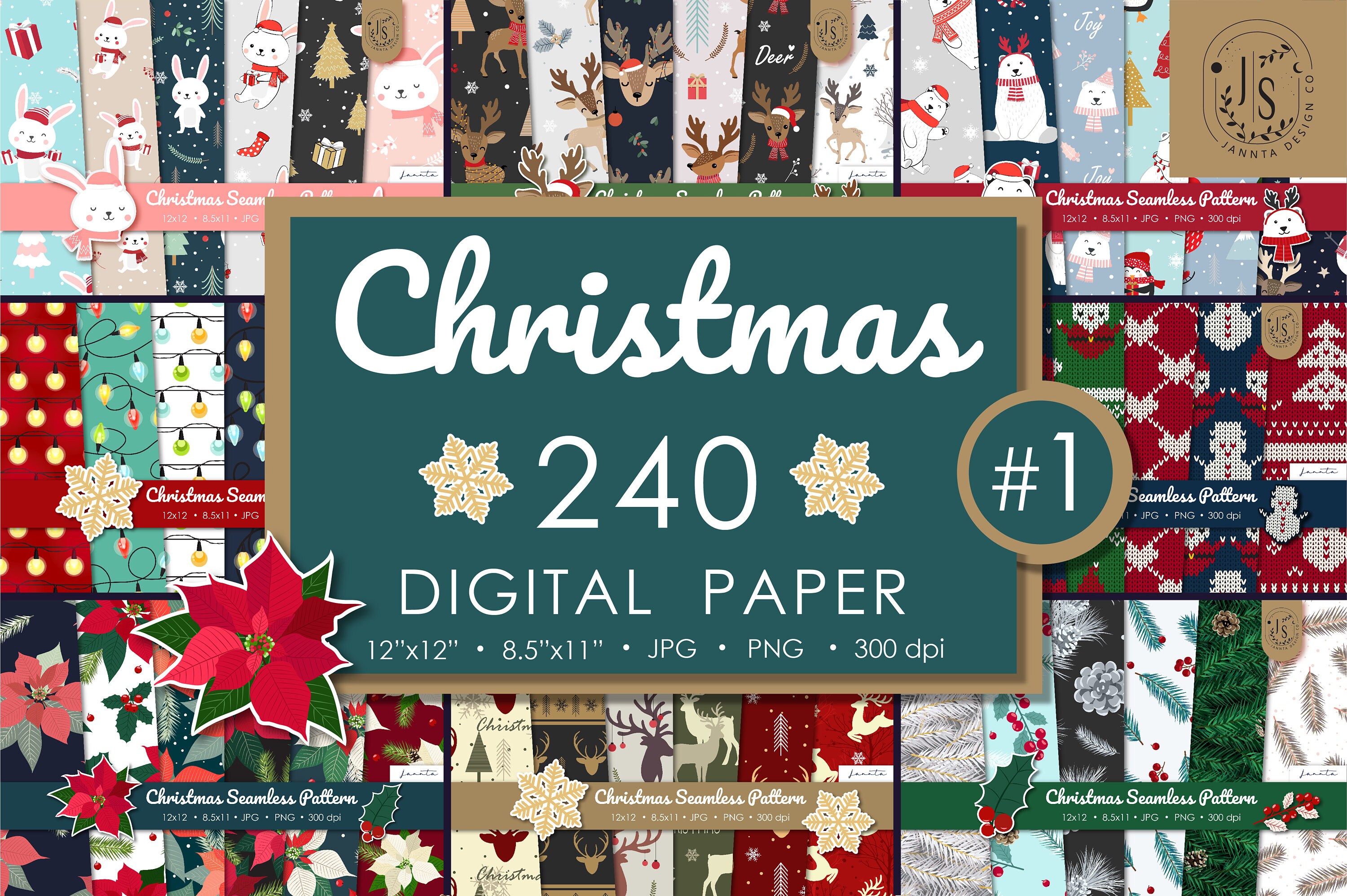 Bundle Christmas Digital Paper Winter Pattern Background | Etsy