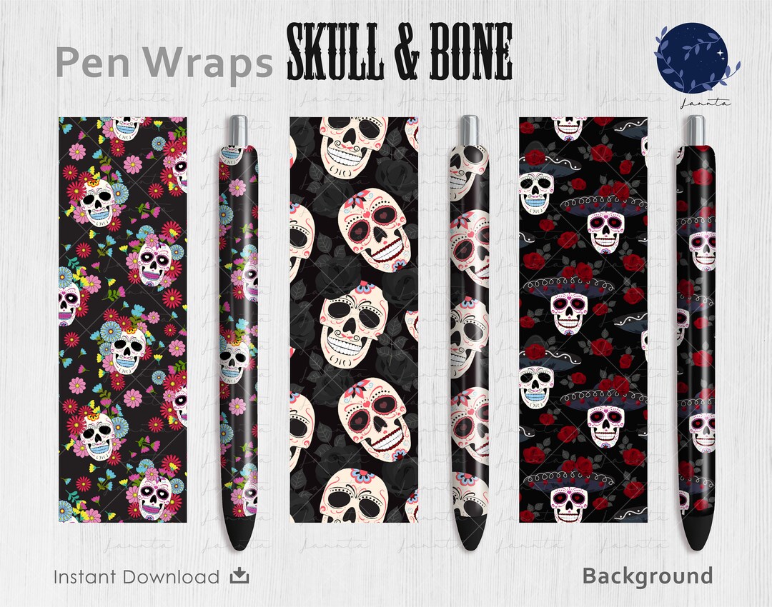 Sugar Skull Pen Wrap PNG | Skulls Wraps Png | Bones Hand Wrap File Set ...