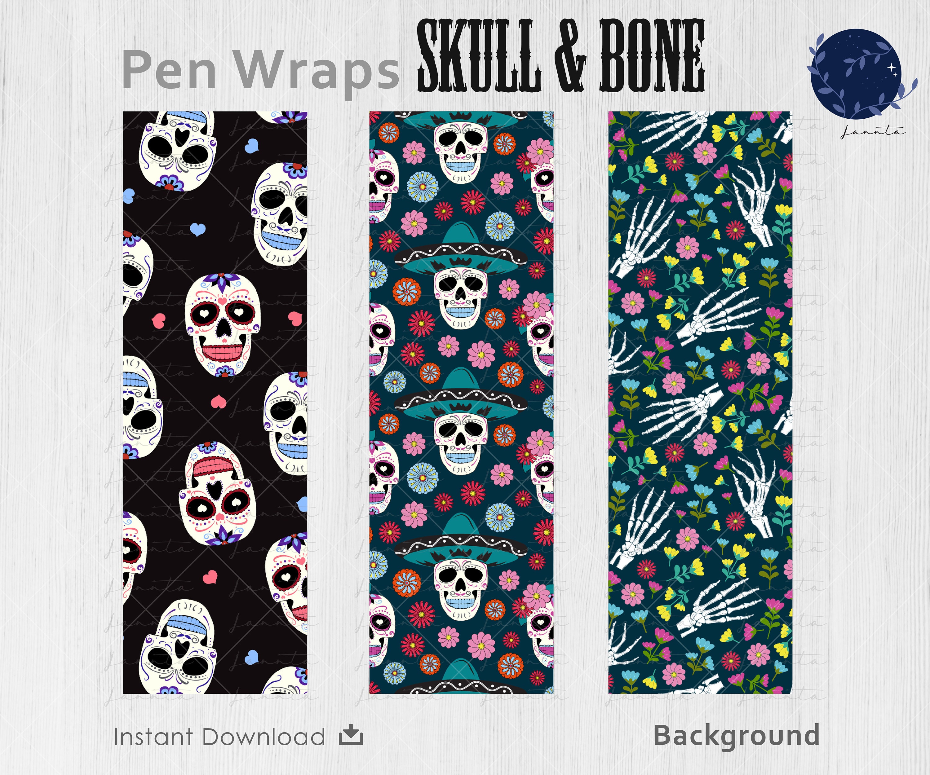 Sugar Skull Pen Wrap PNG | Skeleton Wraps Png | Bones Hand Wrap File ...
