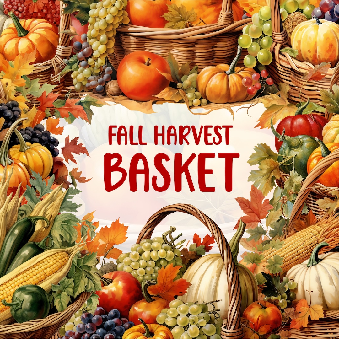 Watercolor Autumn Harvest Basket Clipart, Fall Vegetable PNG, Harvest ...