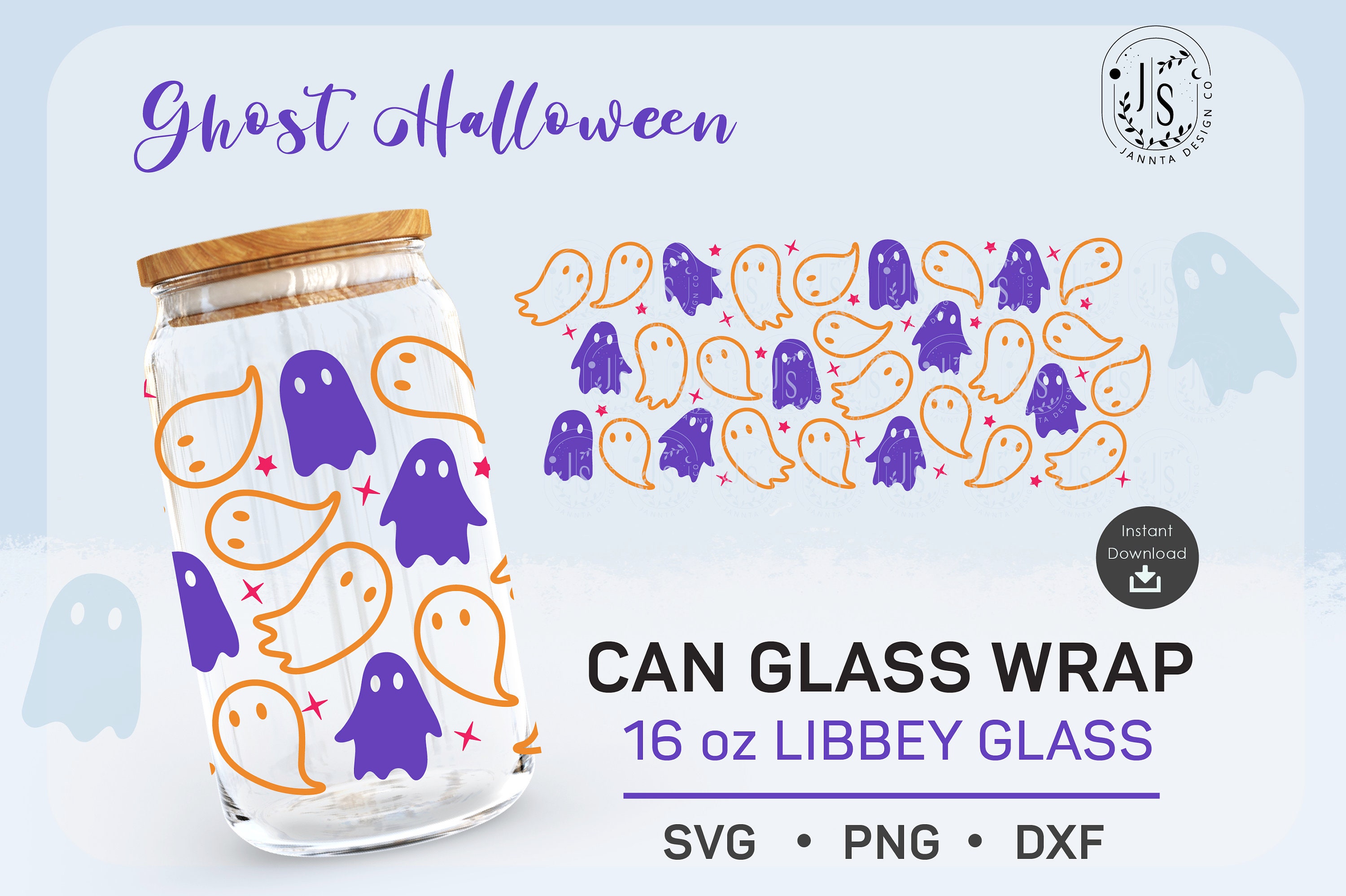 Halloween Ghost Can Glass Wrap SVG Libbey Full Wrap 16oz Svg - Etsy