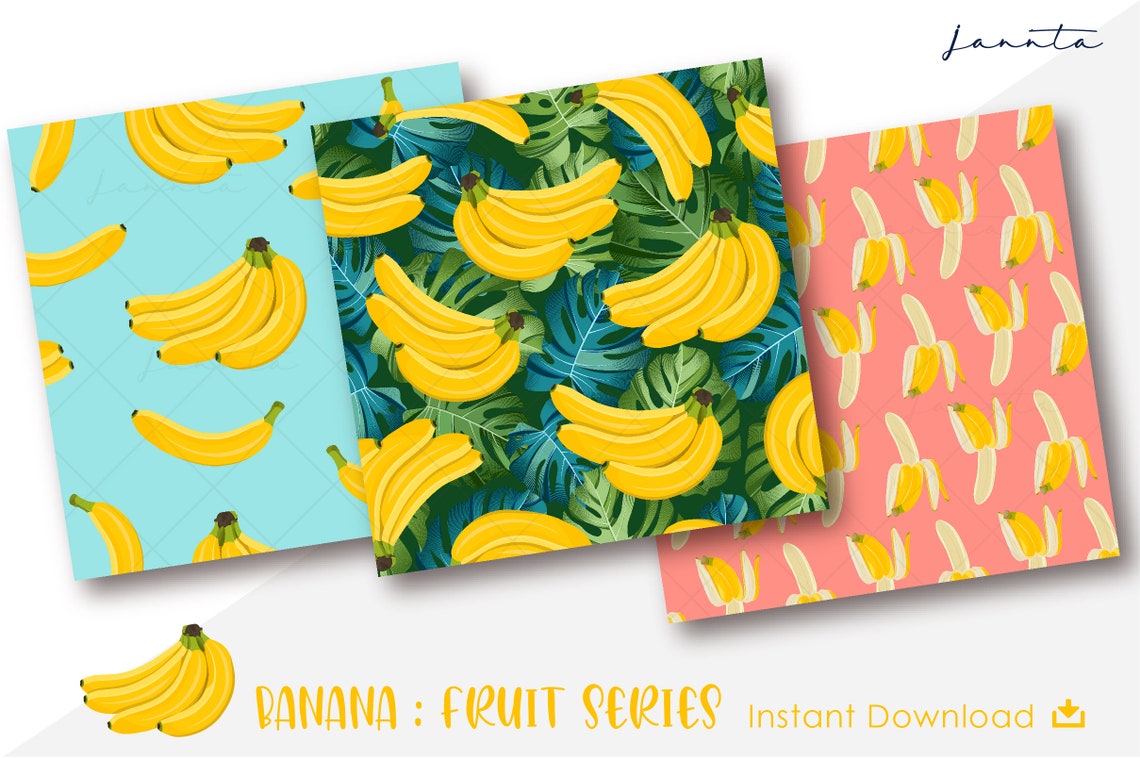 Banana Digital Papers Pack Fruit Set Wrapping Tropical - Etsy