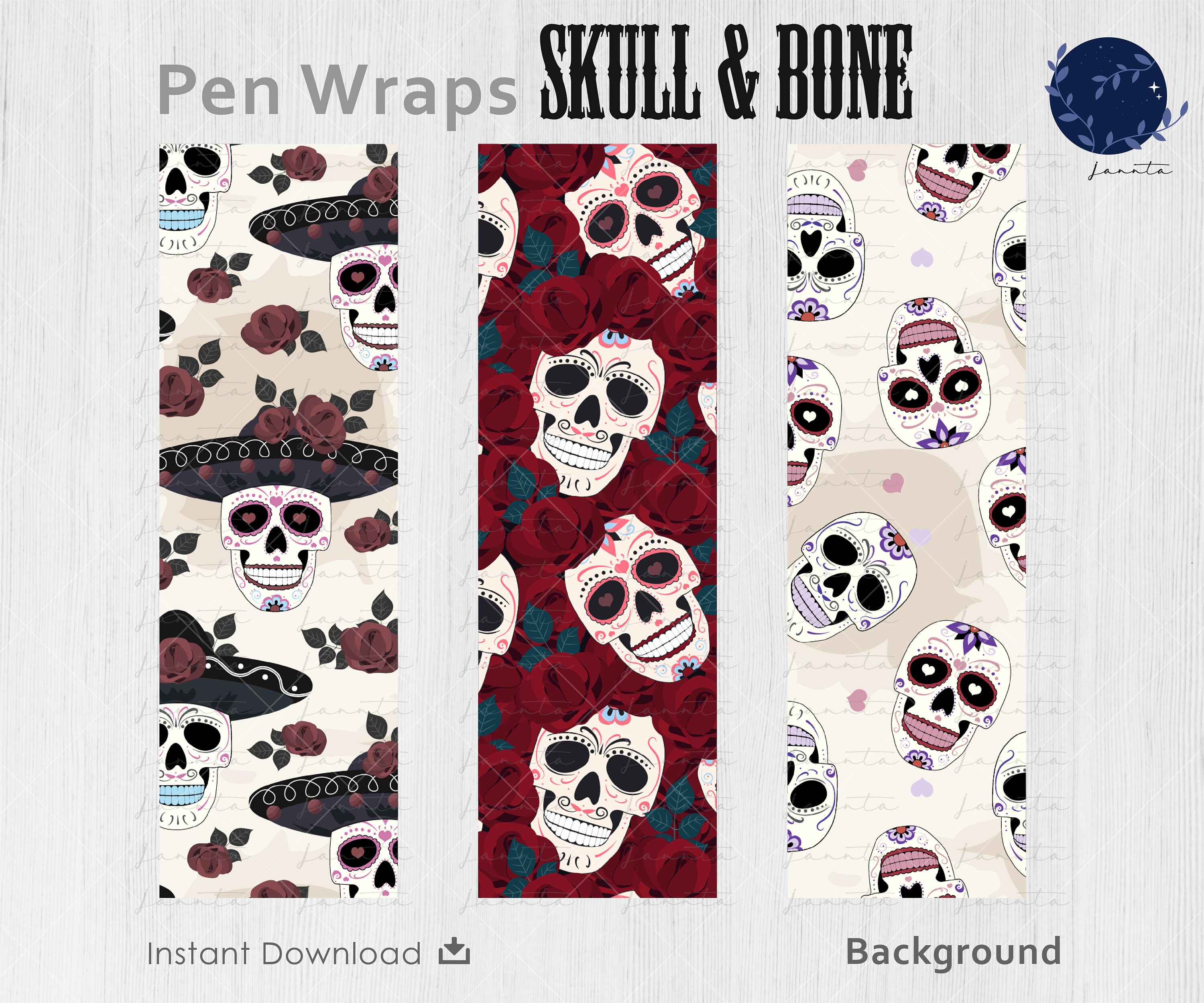Sugar Skull Pen Wrap PNG | Skulls Wraps Png | Bones Hand Wrap File Set ...