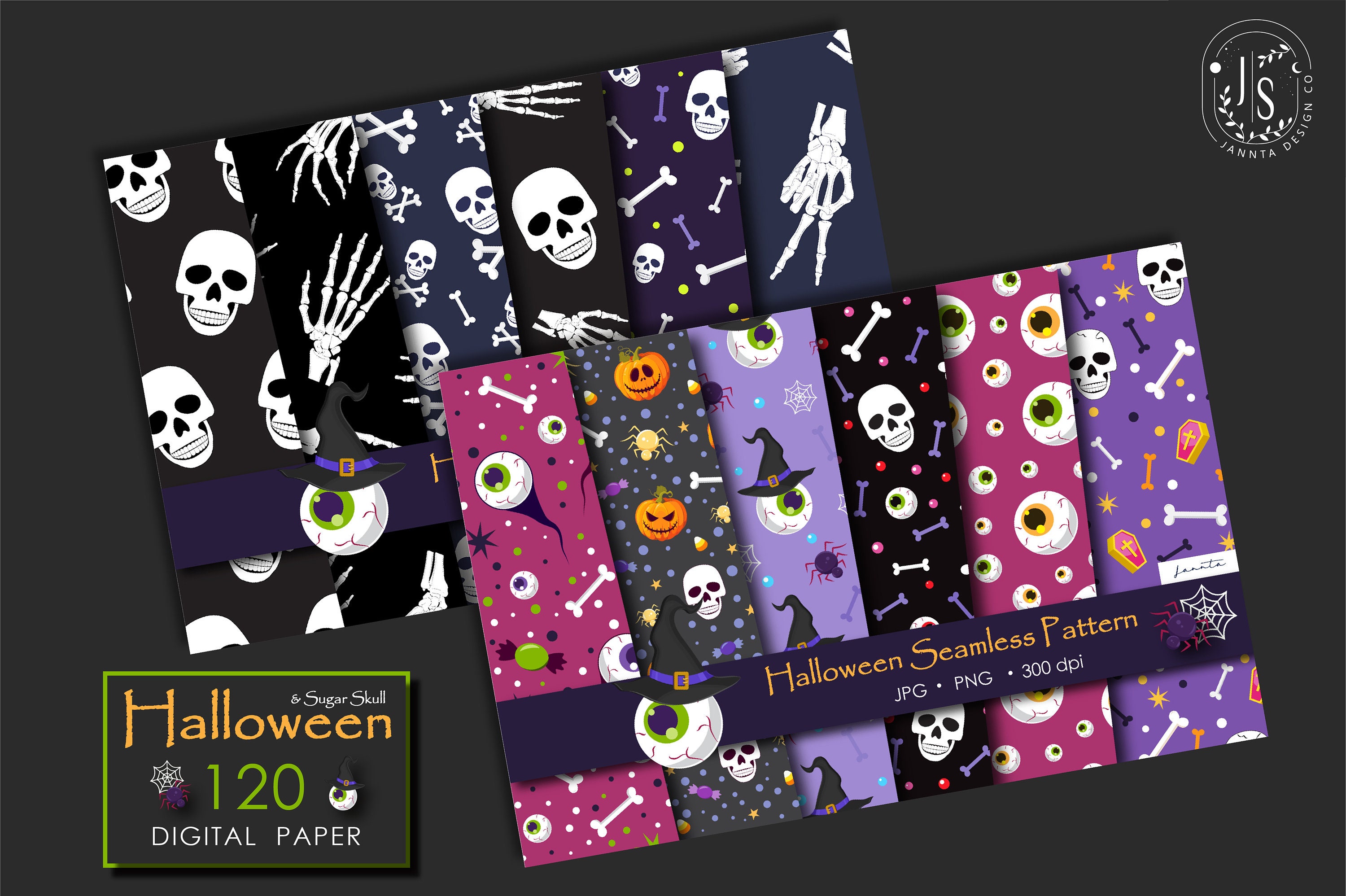 Halloween Digital Paper Bundle | Sugar Skull Seamless Patterns (instant ...