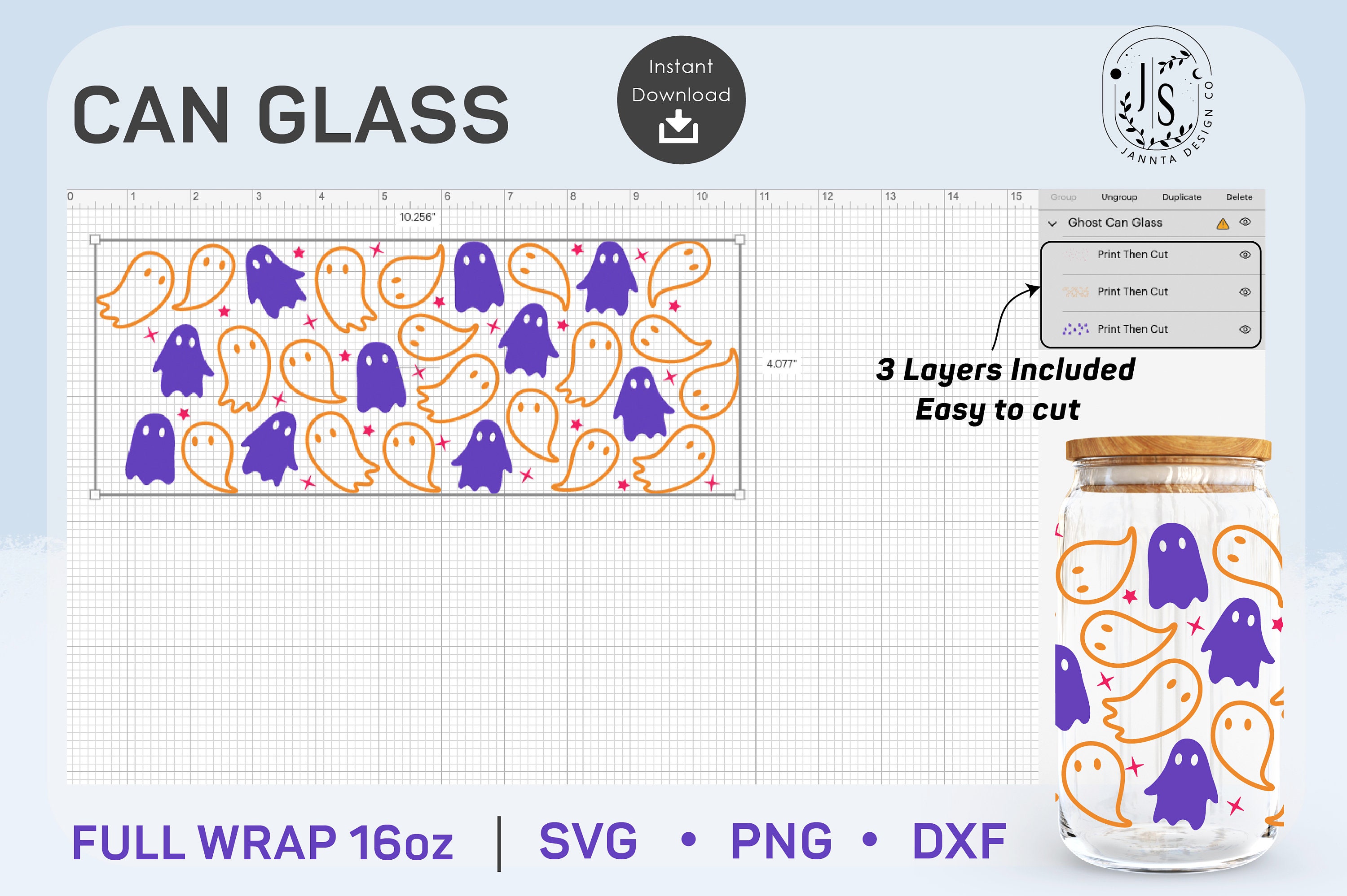 Halloween Ghost Can Glass Wrap SVG, Libbey Full Wrap 16oz Svg, Horror ...