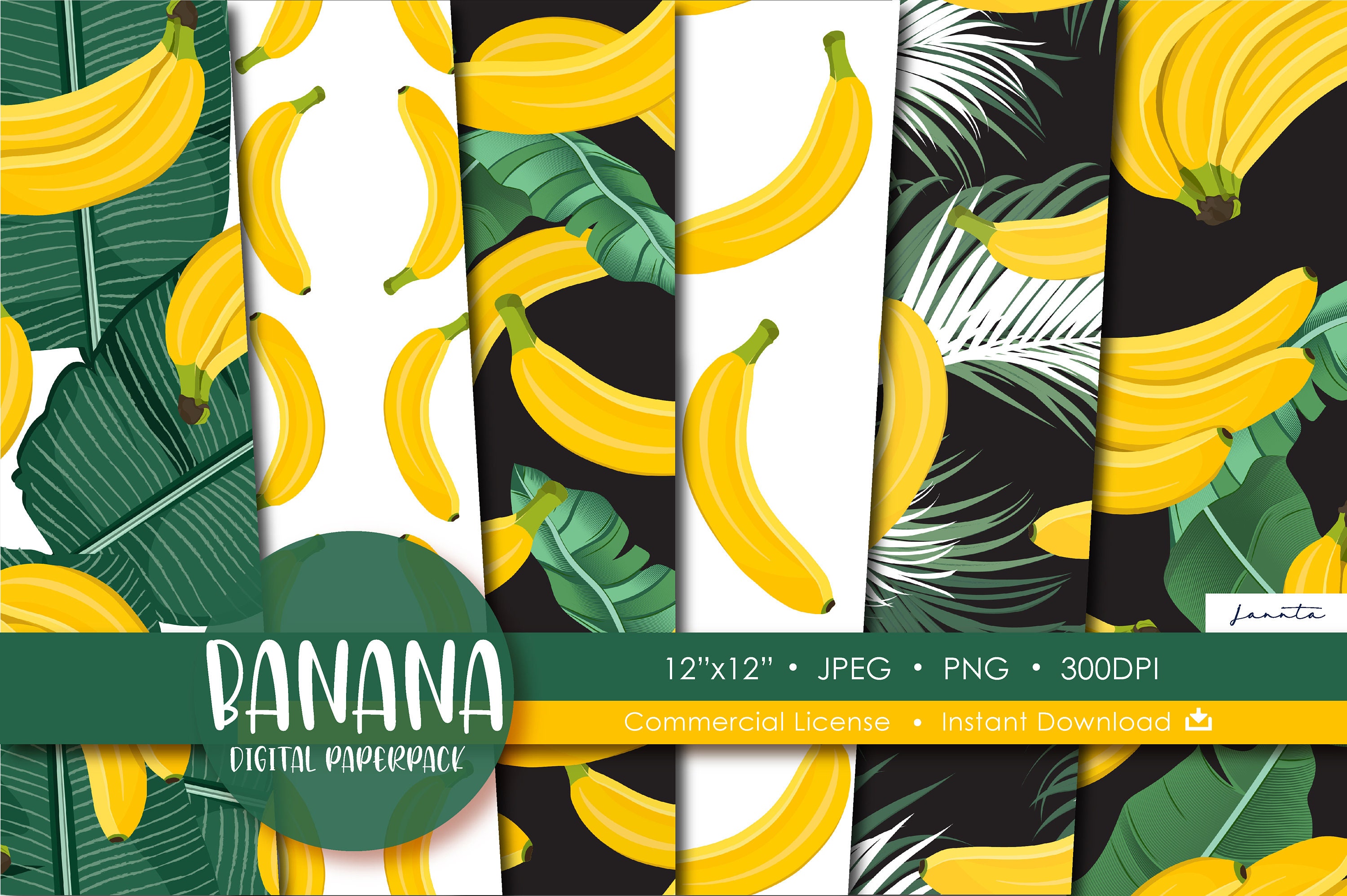 Banana Digital Paper Fruit Set Wrapping Tropical Food - Etsy UK