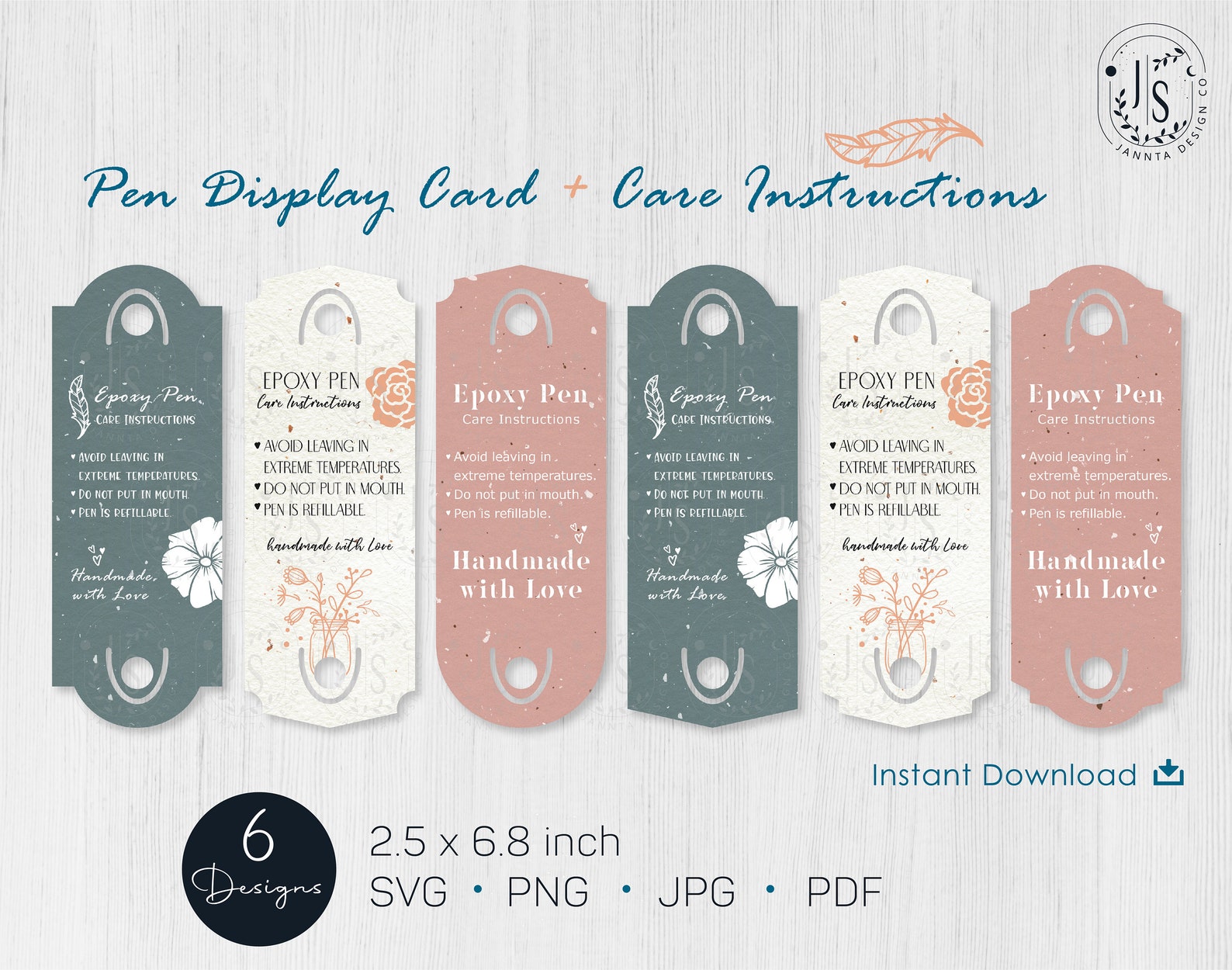 Epoxy Pen Display Card SVG | Glitter Pen Care Template | Pen Card ...