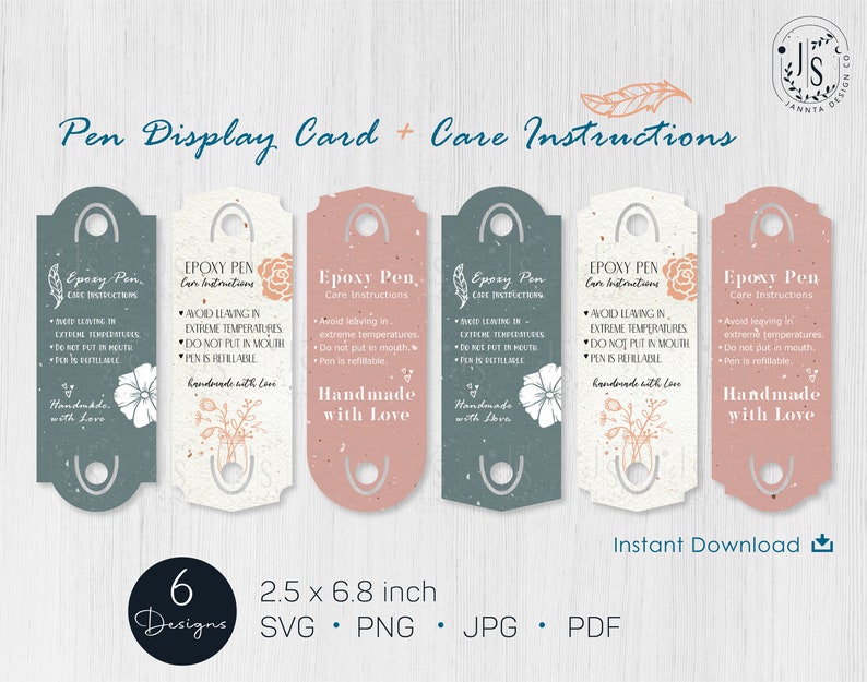 Epoxy Pen Display Card SVG Glitter Pen Care Template Pen - Etsy