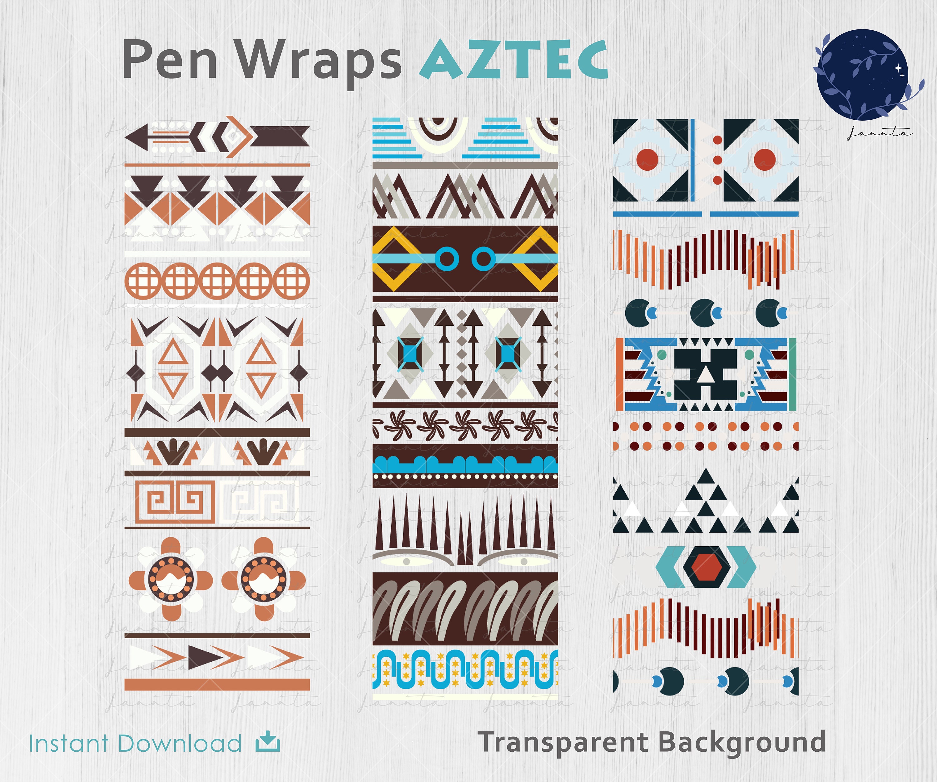 Pen Wrap PNG File Set Aztec Pen Wraps Waterslide or Vinyl | Etsy
