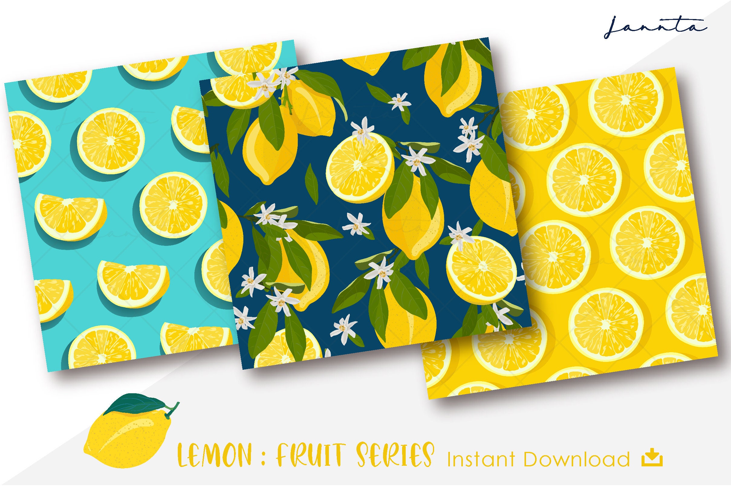 Lemon Digital Papers Pack | Fruit Set Wrapping | Citrus Background ...