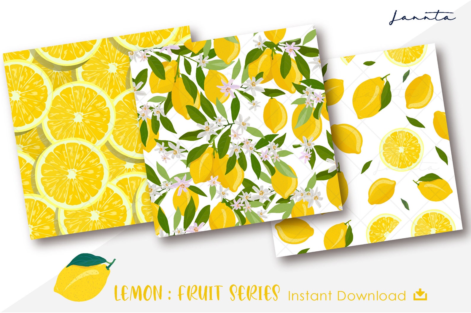 Lemon Digital Paper Set Fruit Pack Wrapping Citrus - Etsy