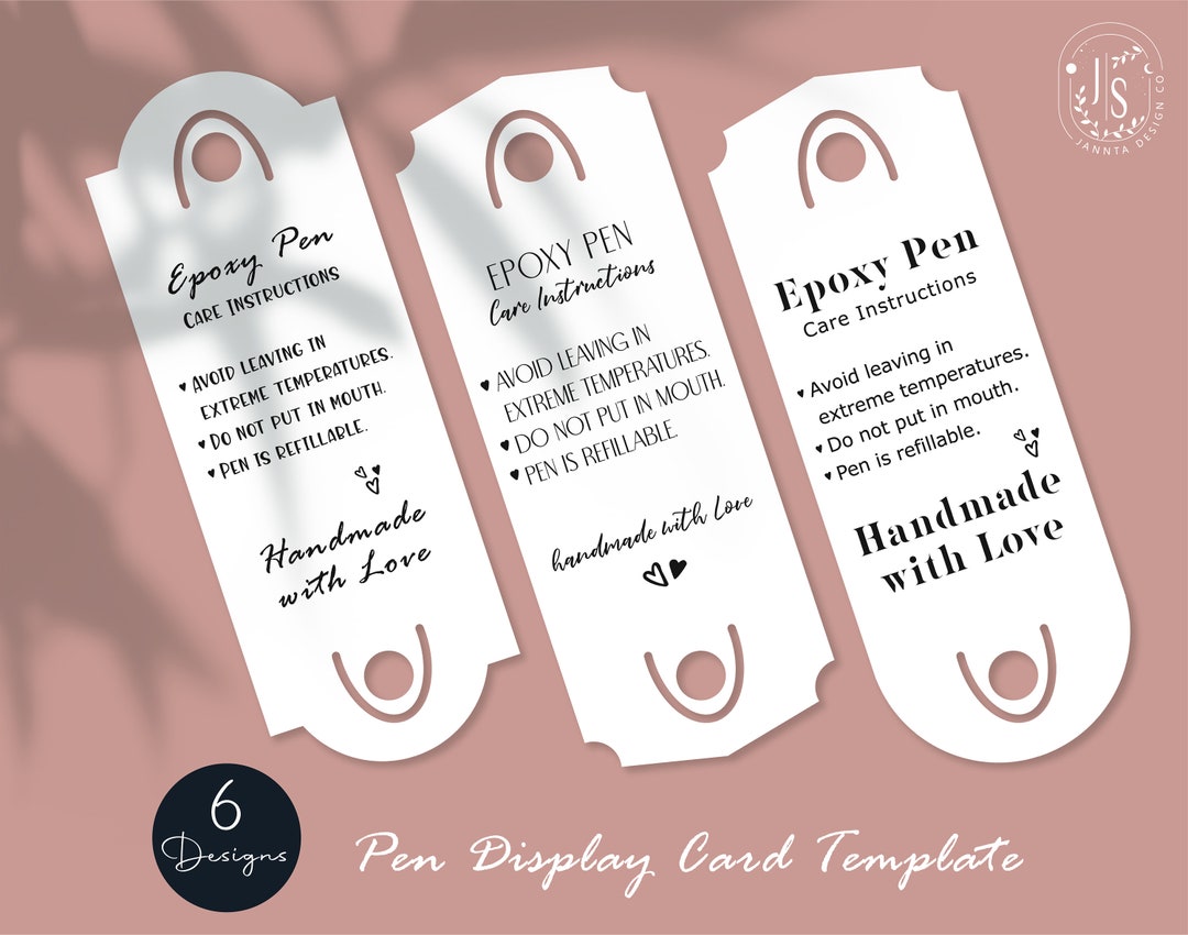 Epoxy Pen Display Card SVG | Glitter Pen Care Template | Pen Card ...