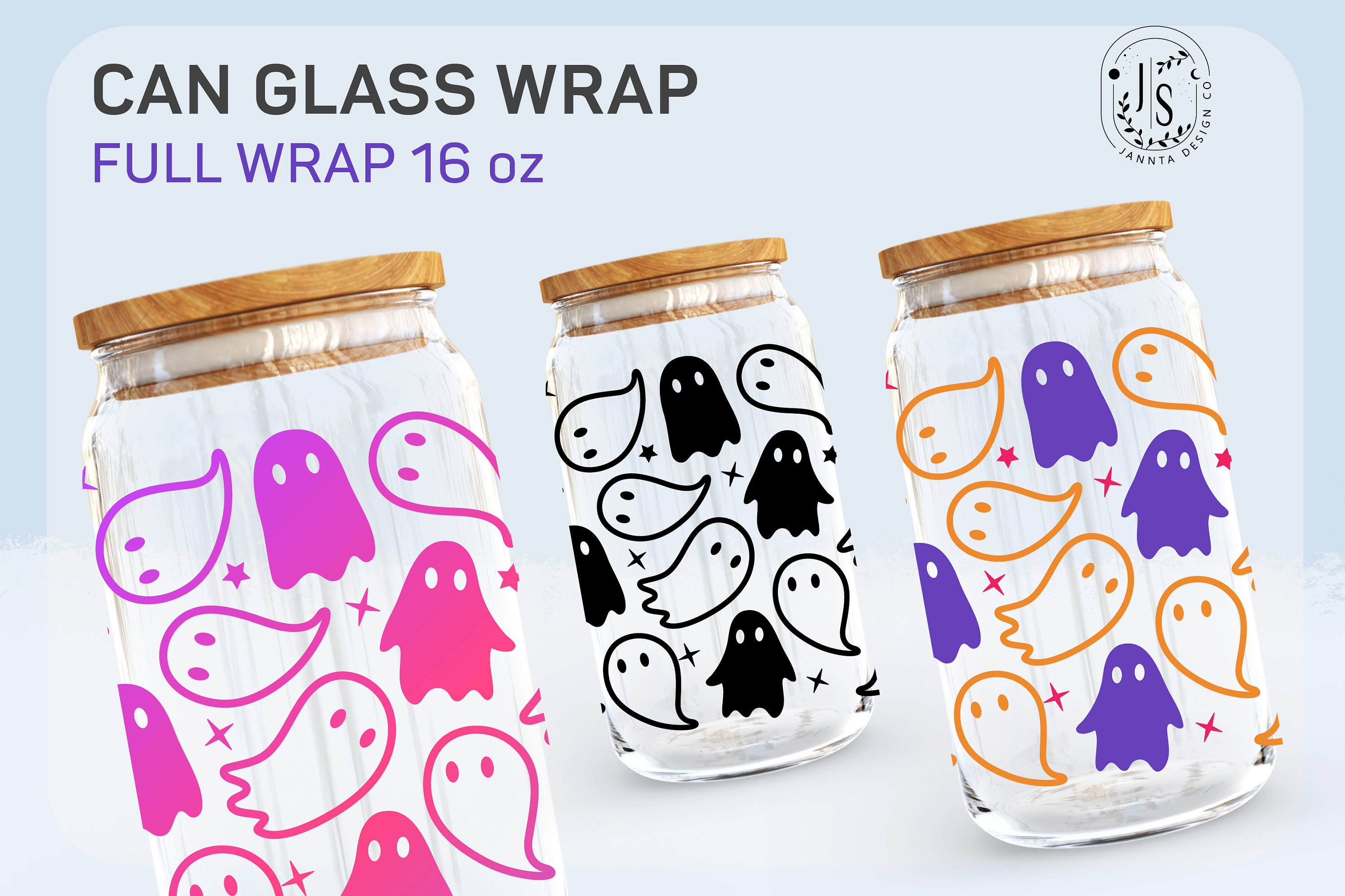 Halloween Ghost Can Glass Wrap SVG Libbey Full Wrap 16oz Svg - Etsy