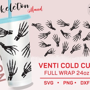 Skeleton Hand SVG, No Hole 24oz Venti Cold Cup Svg, Halloween Seamless ...