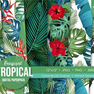 Tropical Flower Digital Paper Pack | Monstera Seamless Pattern ...