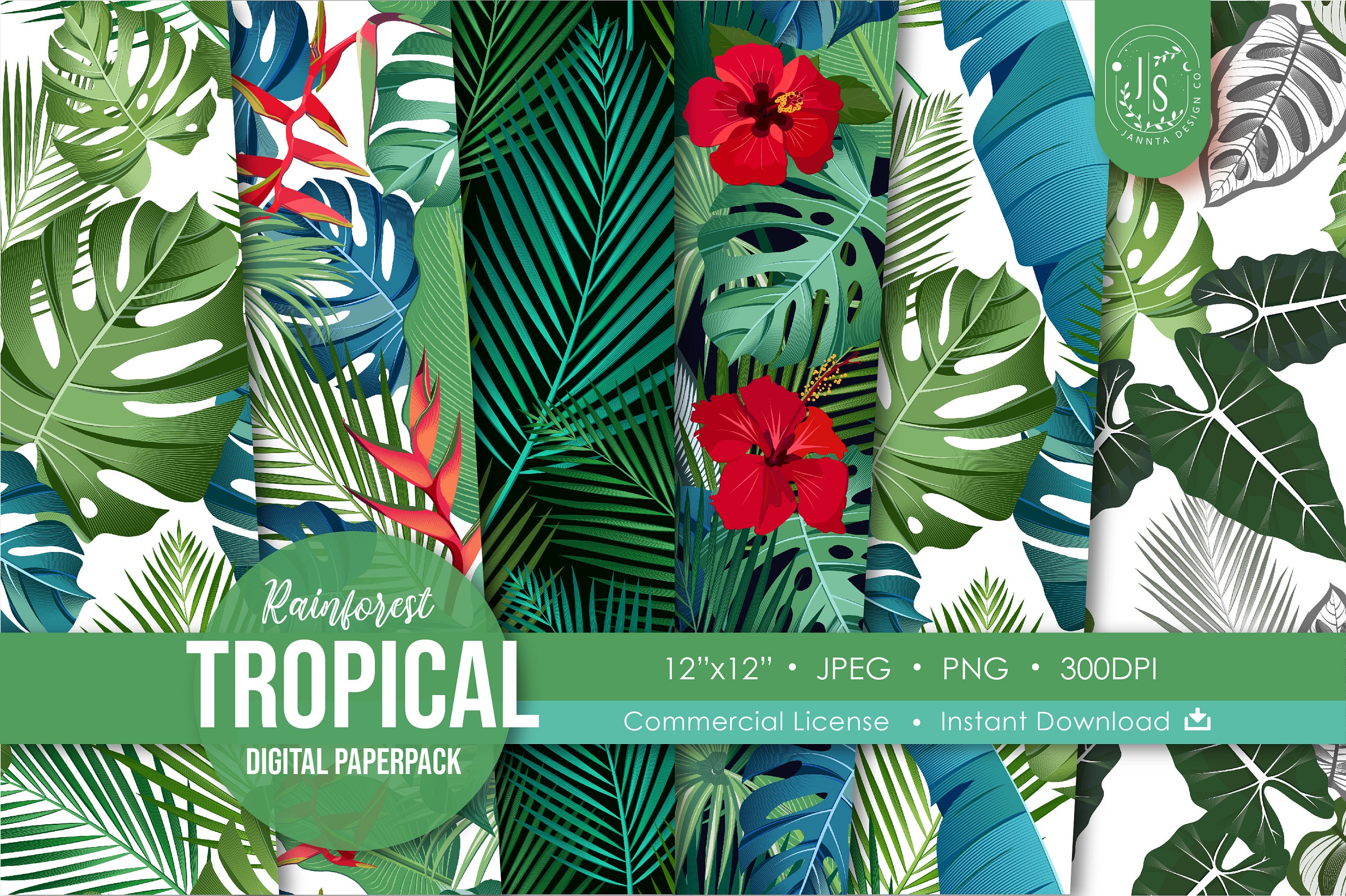 Tropical Flower Digital Paper Pack Monstera Seamless Pattern - Etsy