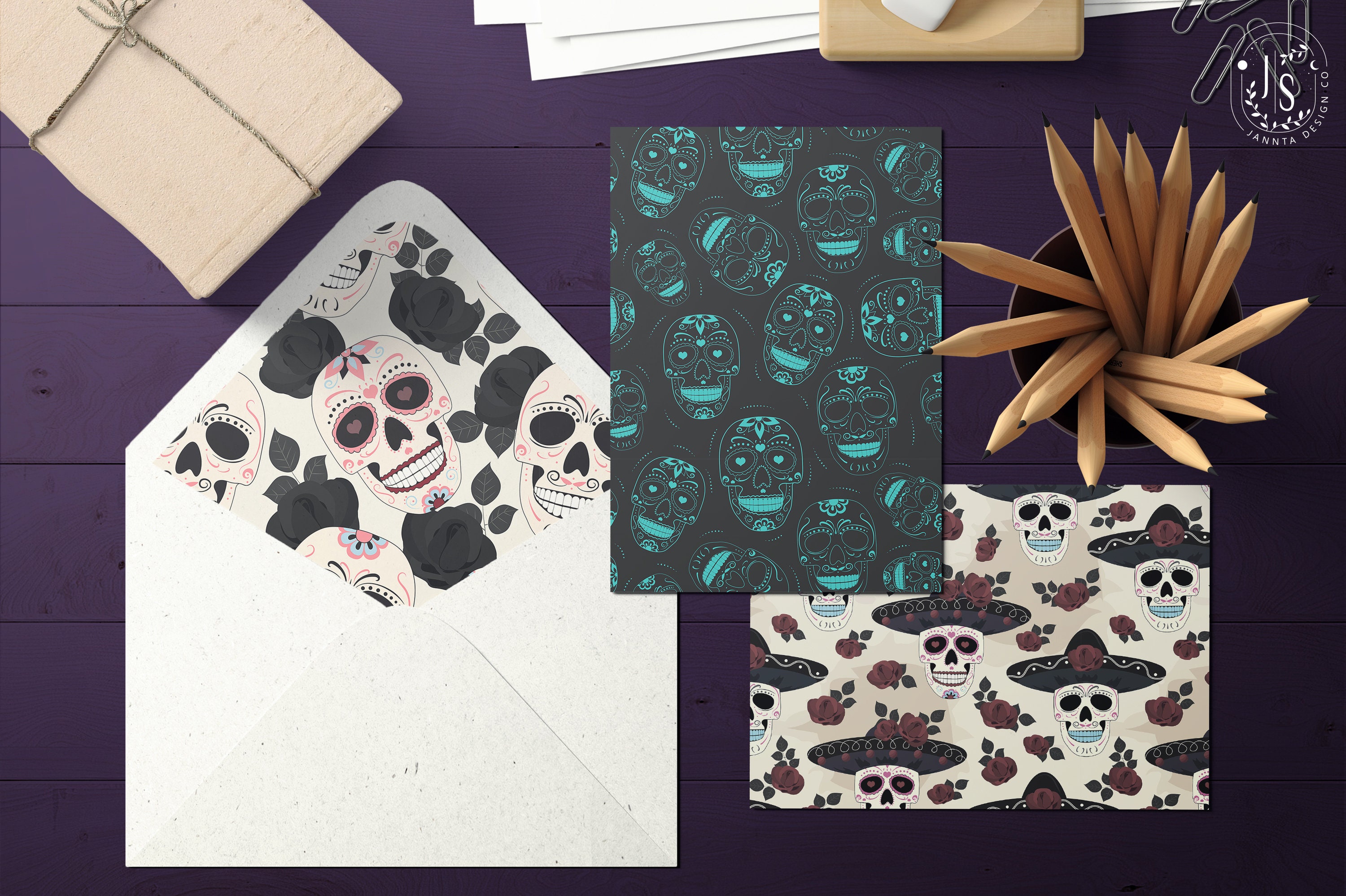 Sugar Skull Digital Paper Day of the Dead Halloween Horror | Etsy