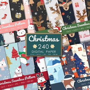 Bundle Christmas Digital Paper Winter Pattern Background Printable ...