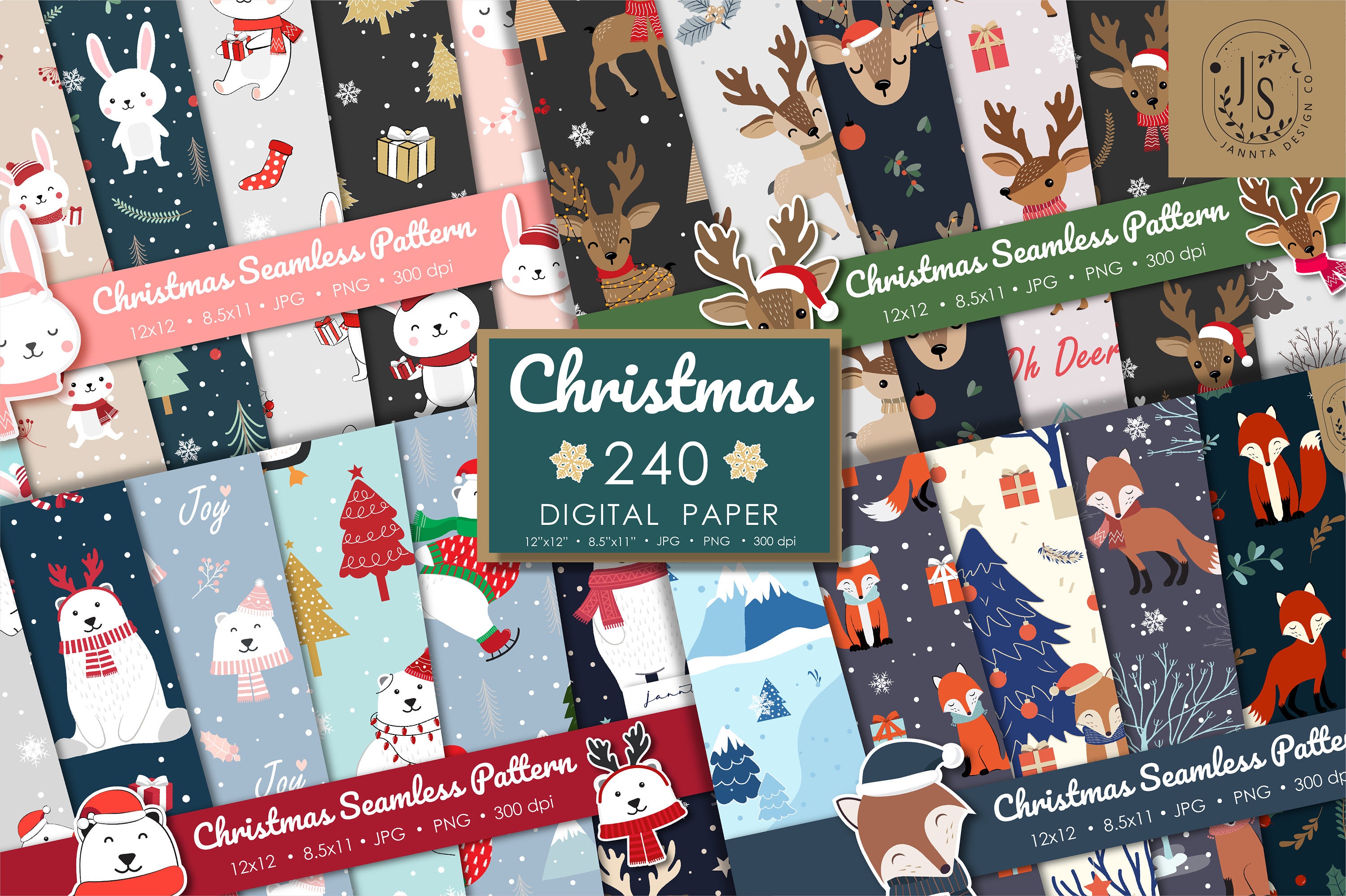 Bundle Christmas Digital Paper Winter Pattern Background | Etsy