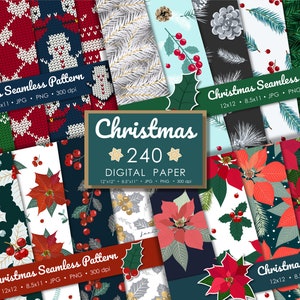 Bundle Christmas Digital Paper Winter Pattern Background Printable ...